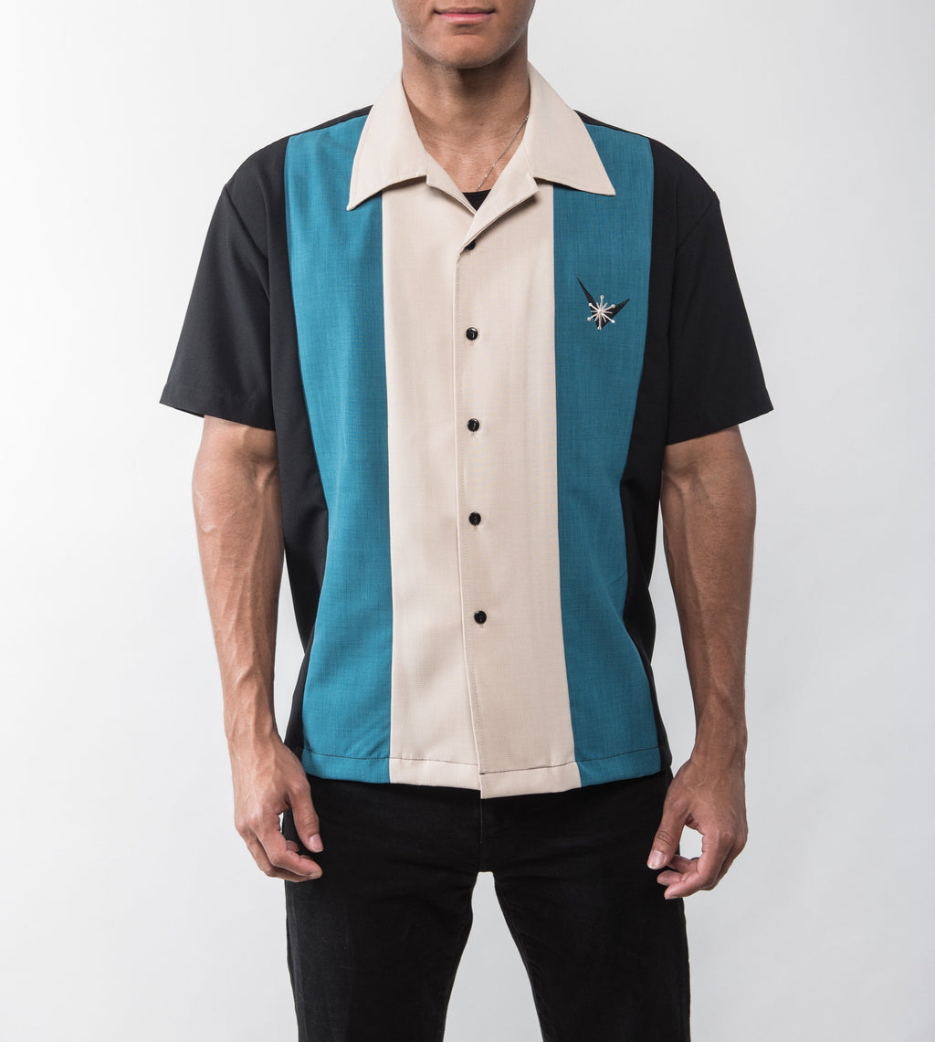 Atomic Mad Men Bowling Shirt in Black/Pacific - Lansky – Lansky Bros.
