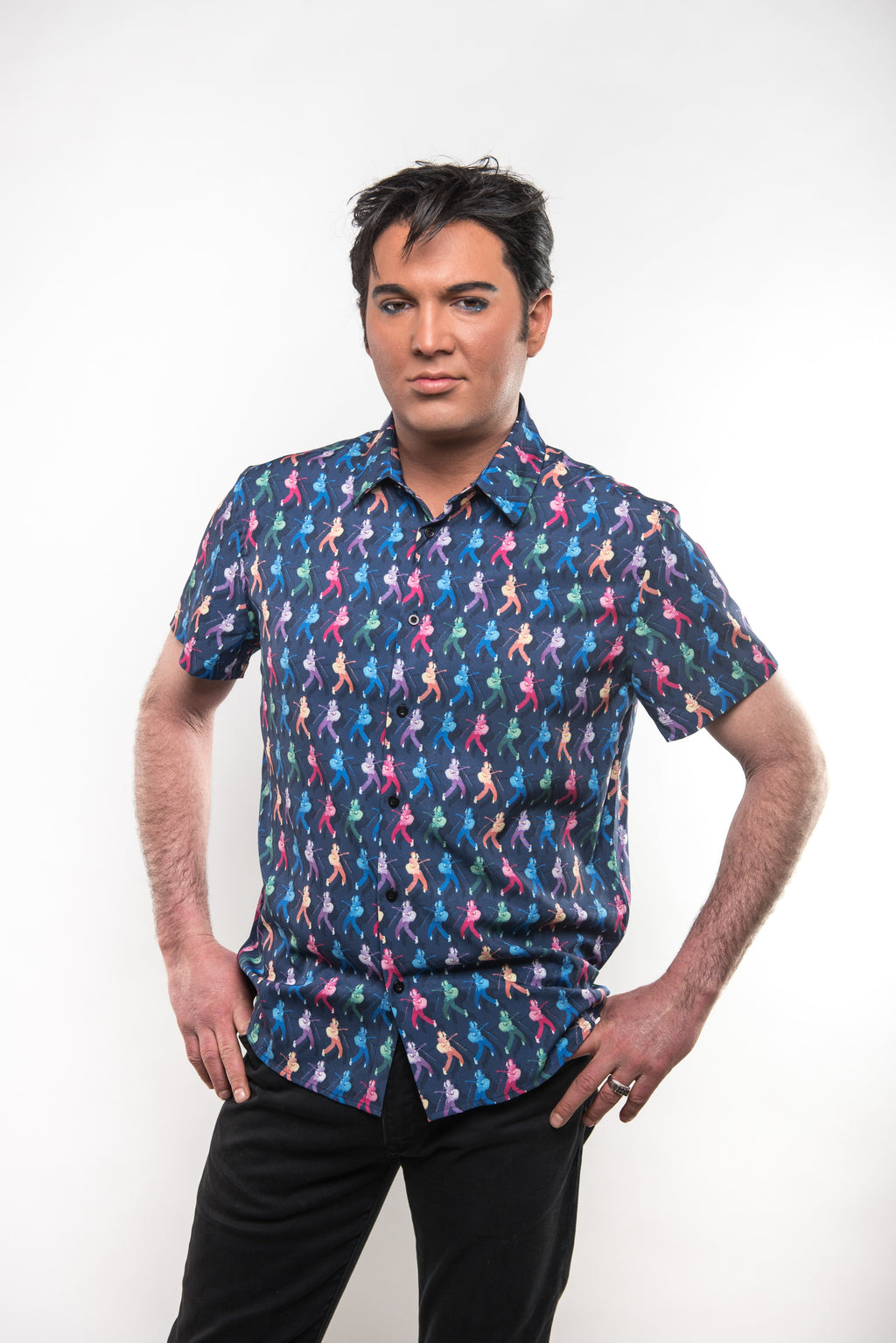 Navy Elvis On The Mic Shirt - Lansky Bros.