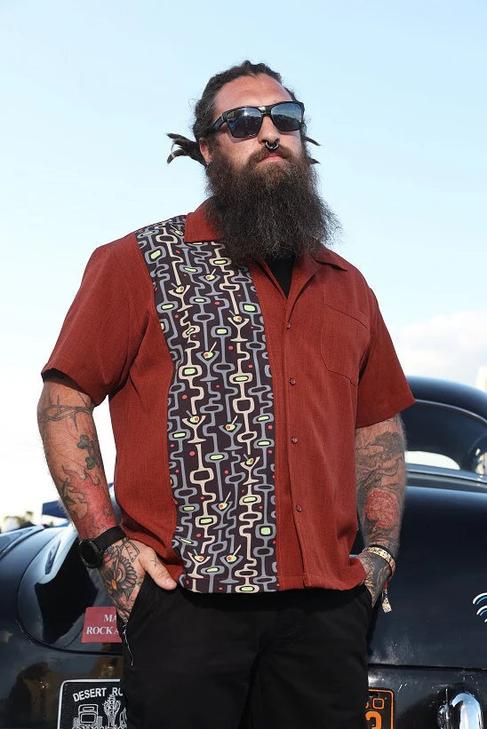 Mod Martini Panel Bowling Shirt in Rust – Lansky Bros.
